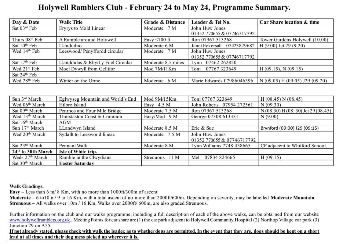 Holywell Ramblers programme